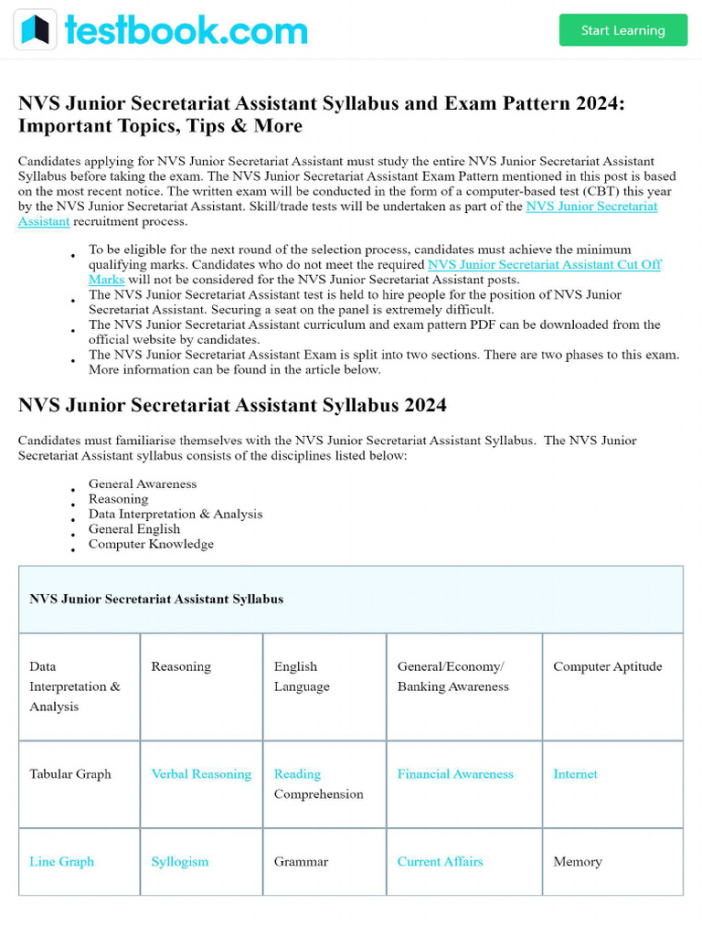 NVS Junior Secretariat Assistant Syllabus and Exam Pattern 2024 ...