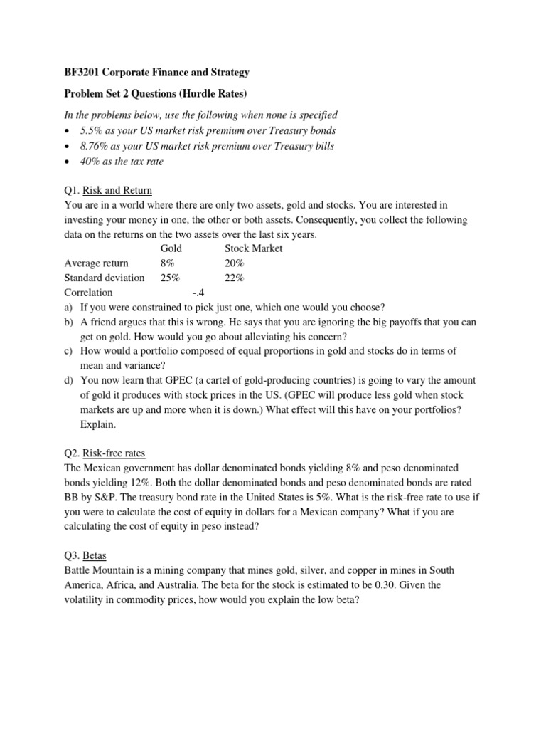 Corporate Finance Problem Set 2 | PDF | Cost Of Capital | Beta (Finance)