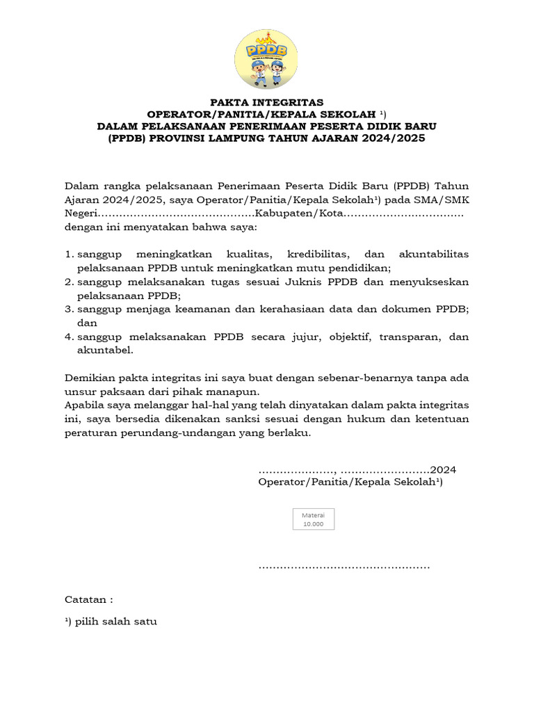 pakta integritas panitia ppdb | PDF