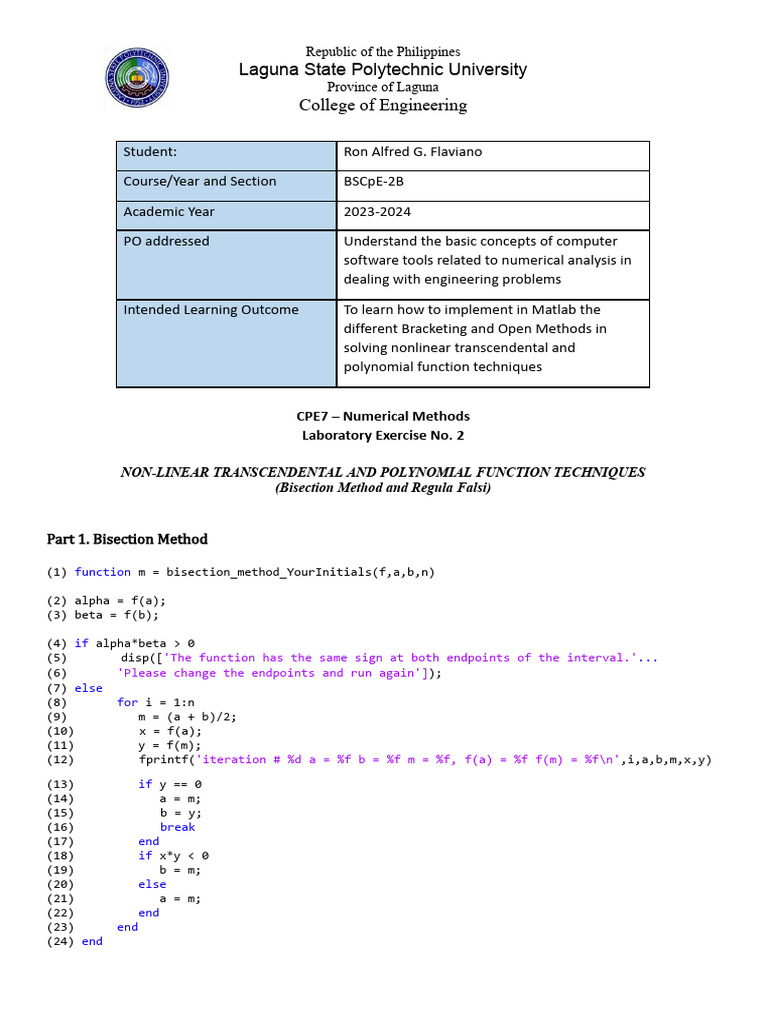 CPE7 Labsheet 2 | PDF | Numerical Analysis | Mathematical Analysis