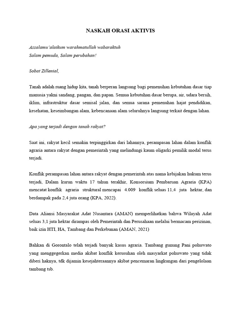 Naskah Orasi Aktivis | PDF