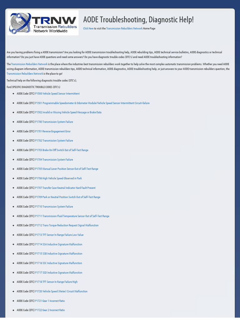 AODE Transmission DTC Troubleshooting Guide | PDF | Throttle | Relay