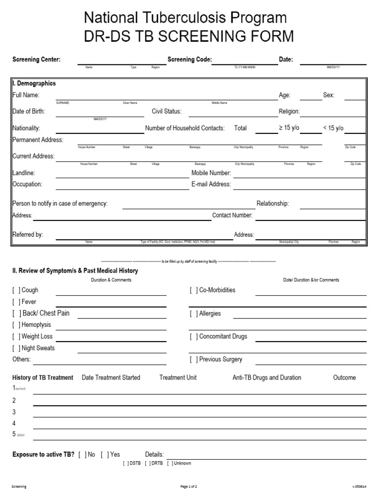 TB Screening Form | PDF | Medical Specialties | Veterinary Medicine