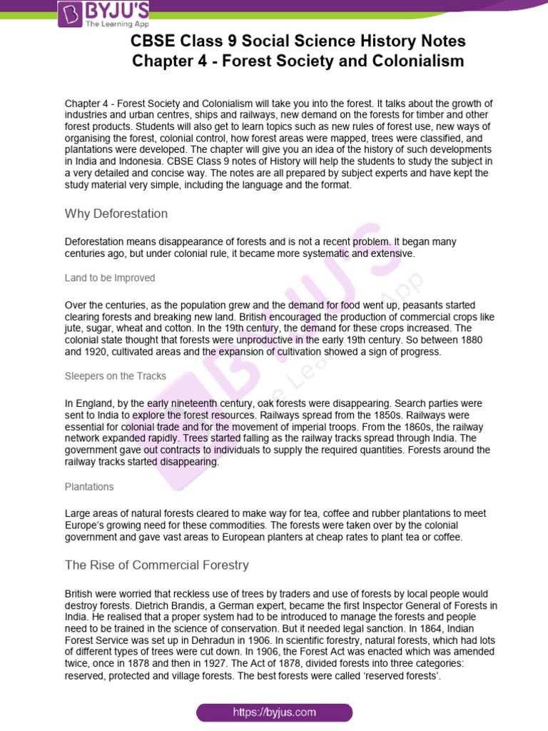 CBSE Class 9 Social Science History Notes Chapter 4 Forest Society and ...