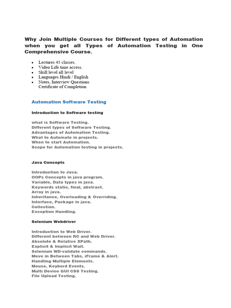 Automation Testing Course Download Free Pdf Selenium Software