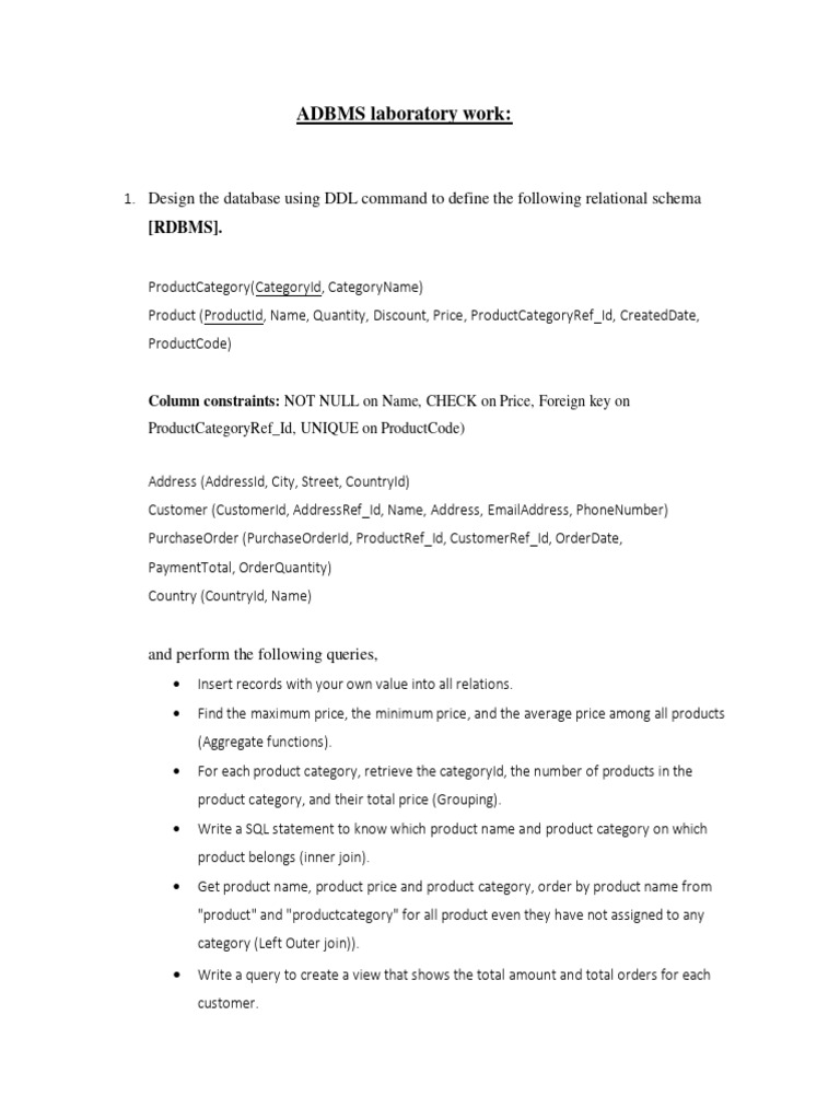 ADBMS Lab | PDF | Relational Database | Databases ADBMS Lab | PDF | Relational Database | Databases