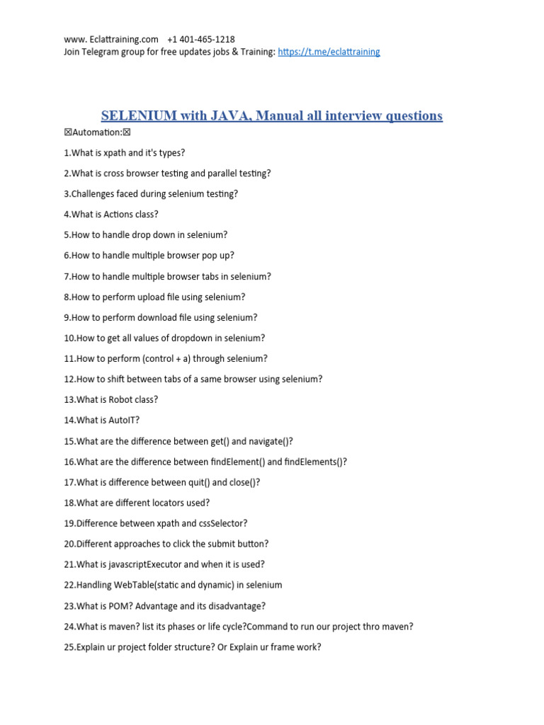 Selenium With Java All Interview Questions Pdf Class Computer Programming Method