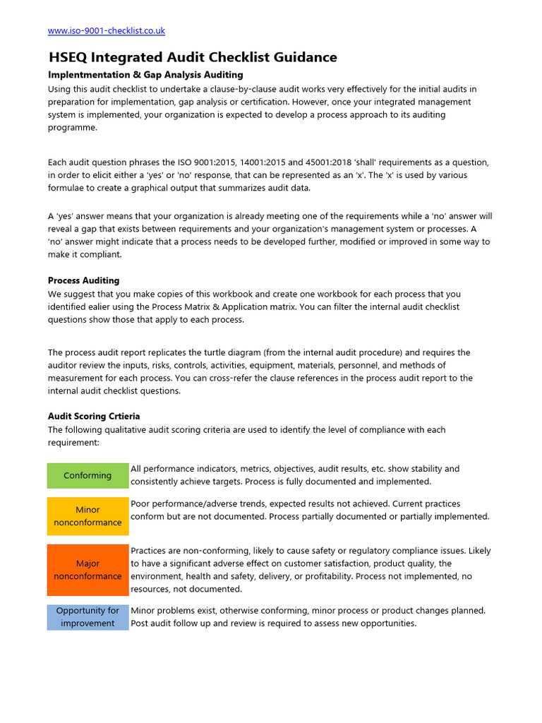 HSEQ Integrated Audit Checklist Guide | PDF | Audit | Internal Audit