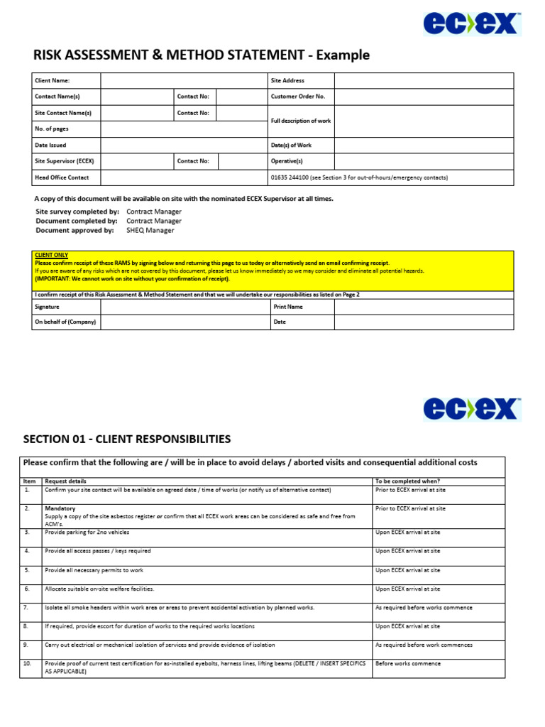 Client Risk Assessment Method Statement | PDF | Personal Protective ...