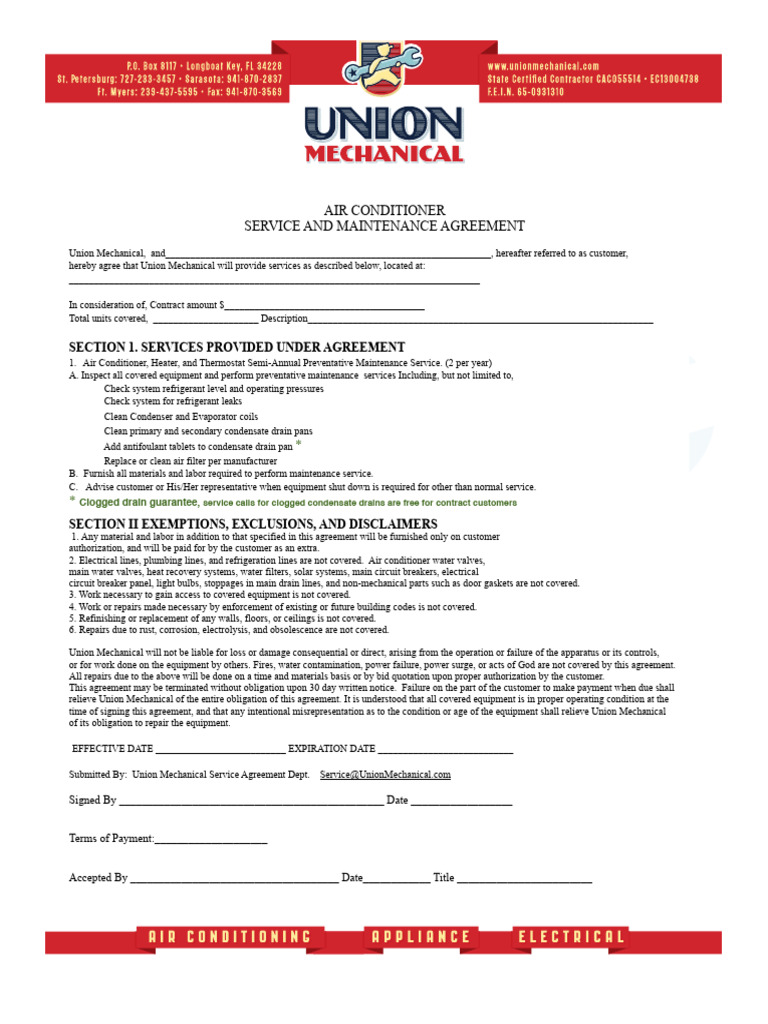 AC Maintenance Contract Template | Download Free PDF | Air Conditioning ...