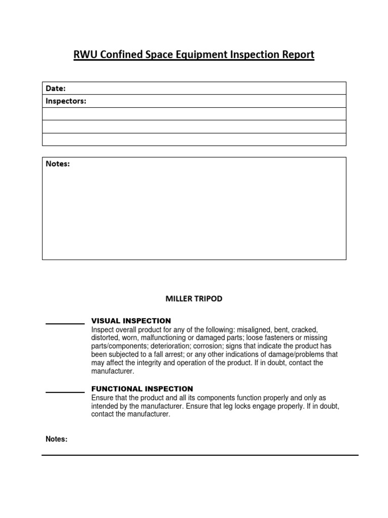 Confined Space Equipment Inspection Guide | PDF | Manufactured Goods