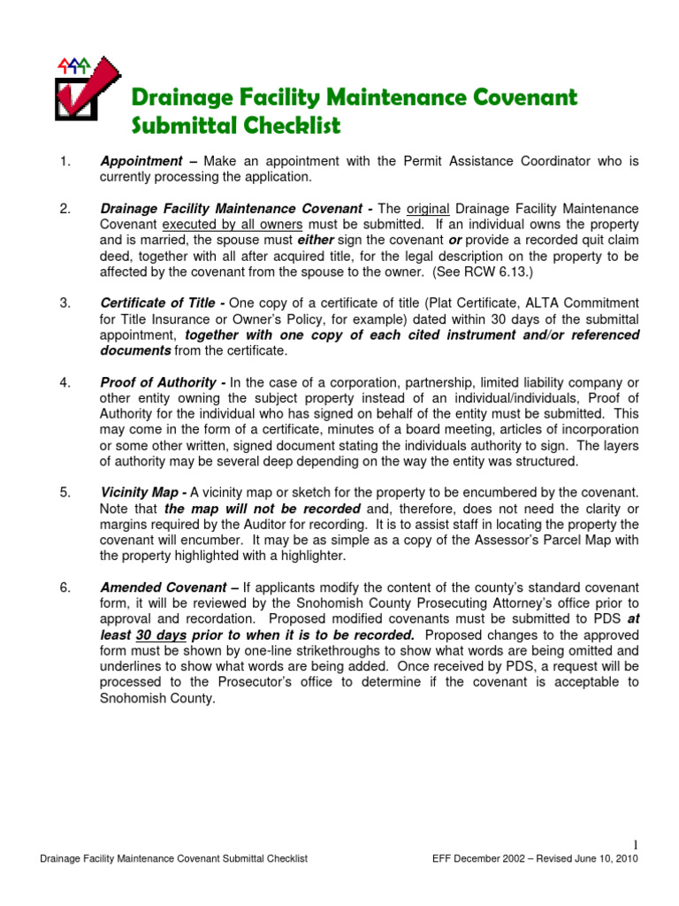 Drainage Facility Maintenance Checklist | PDF | Covenant (Law) | Deed
