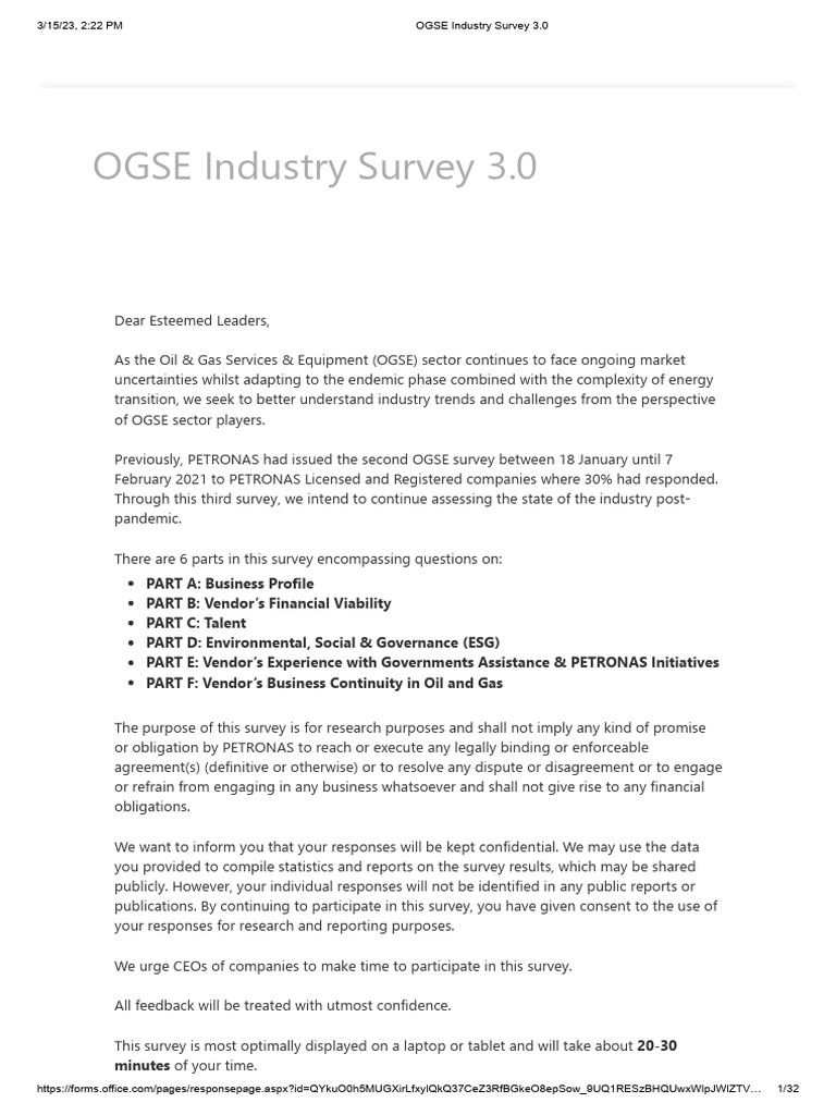 OGSE Industry Survey 3.0 | PDF | Business | Economies