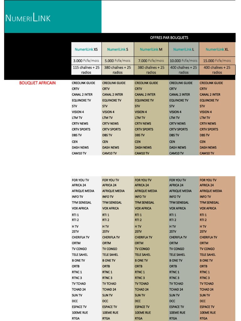 Liste Des Chaines TV Et Radios Par Bouquets | PDF | Broadcasting ...
