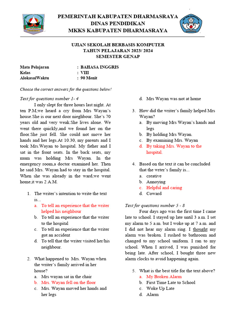 Soal Pas Bing 8 2024 Semester Genap | PDF