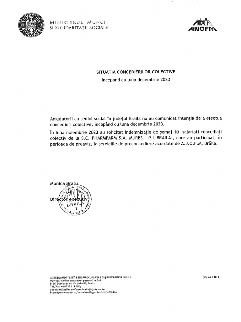 Situatie Concedieri Colective | PDF