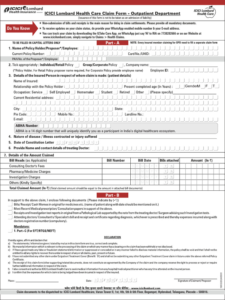 Opd English Claim Form | PDF | Insurance | Banks