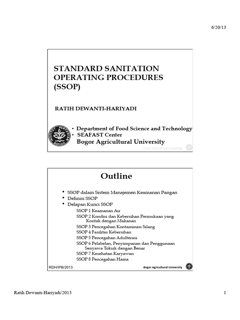Implementasi Good Practices Dan Prinsip Sanitasi (SSOP) | PDF