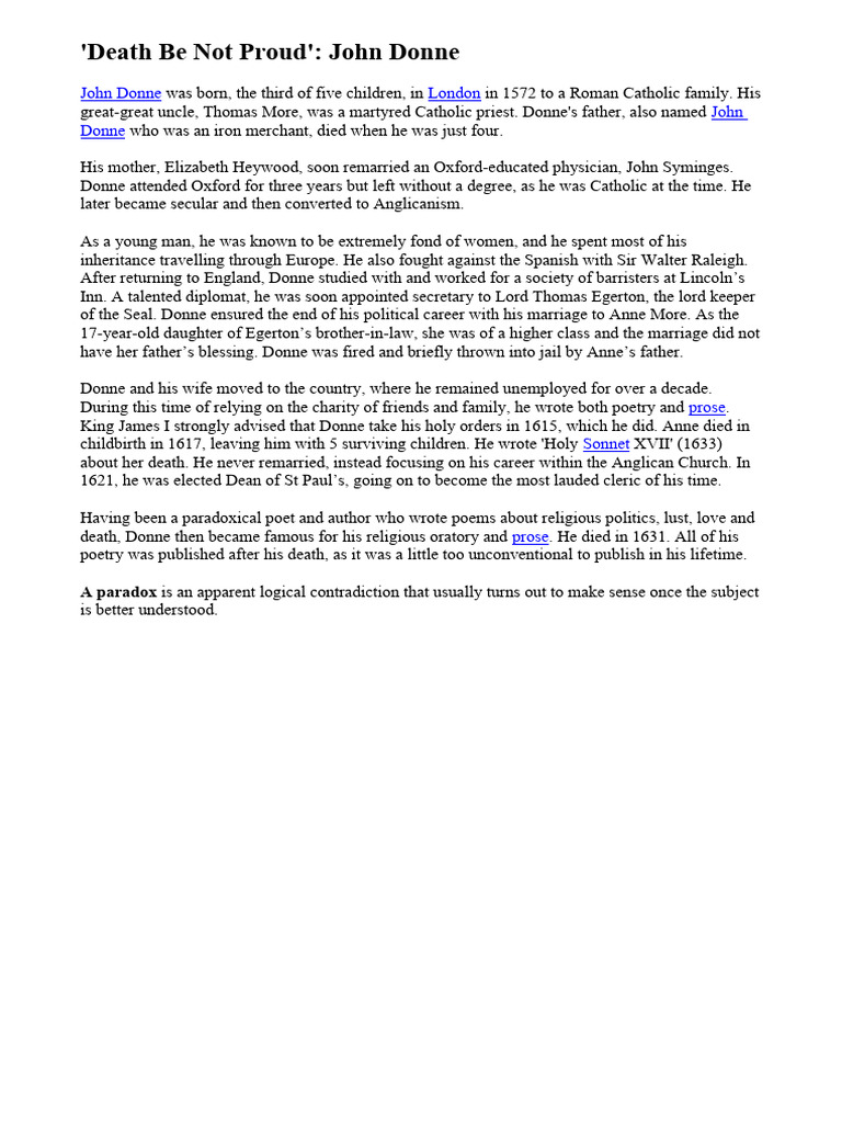 Donne's Death Be Not Proud | PDF | Poetry | Sonnets