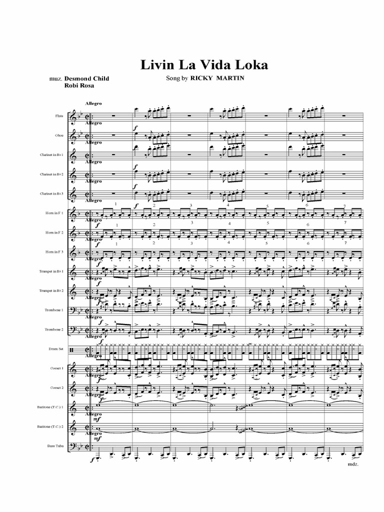 Partitura de "Livin' La Vida Loca" | PDF