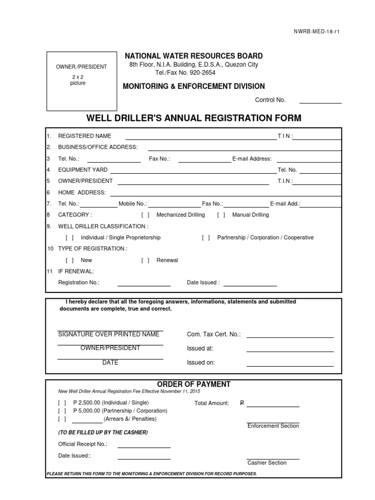 NWRB Well Driller Annual Registration Form P1-July2020 | PDF | Sole ...