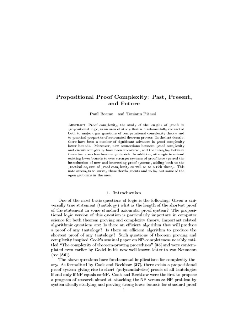 BeamePitassi Proofcomplexitypastpresentfuture | PDF | Computational Complexity Theory ...