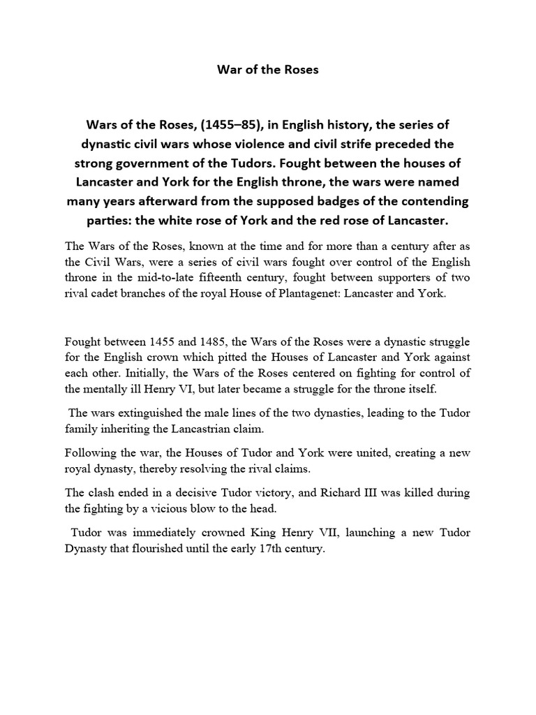 War of Roses | PDF | House Of York | Wars Of The Roses