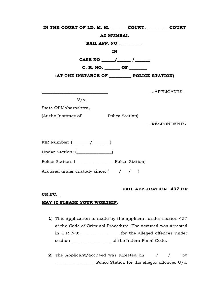 Formal Bail Application Format | PDF | Bail | Misconduct