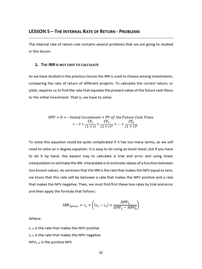 Lesson 5 - Notes - IRR Pitfalls and How To Solve Them | PDF | Internal ...
