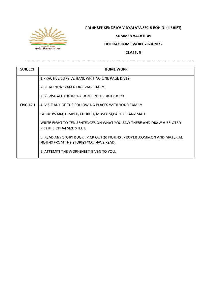 Class 5 - (Summer HHW) | PDF