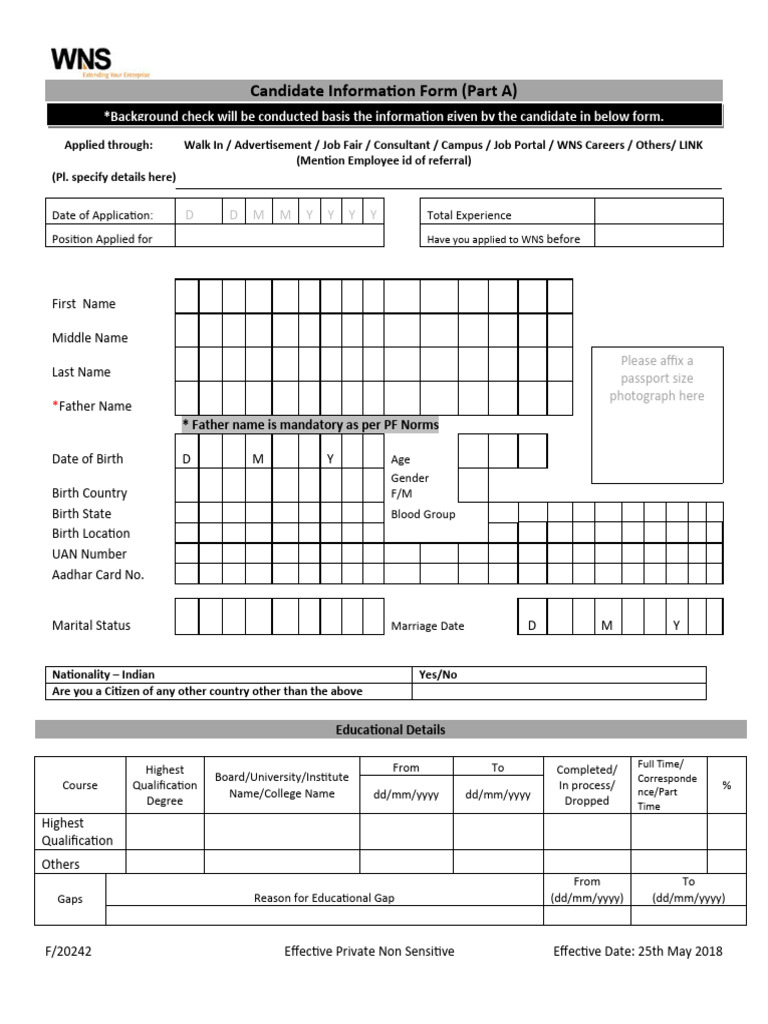 CIF Forms_WNS | Download Free PDF | Salary | Employment