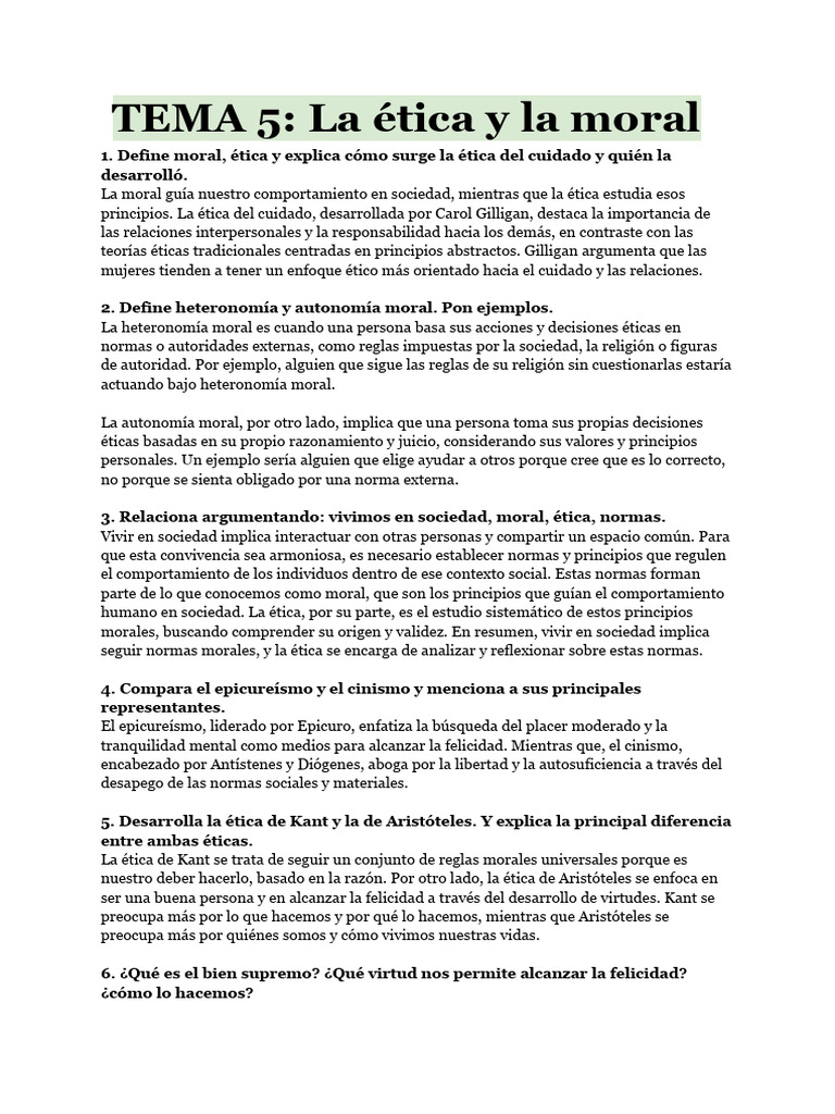 TEMA 5 de Filosofía | PDF | Moralidad | Autonomía