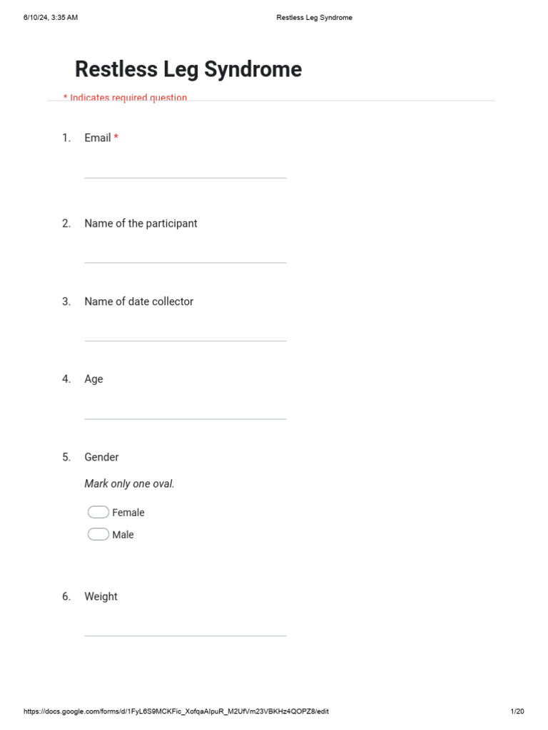 Restless Leg Syndrome - English Form | Download Free PDF | Vertebrates ...