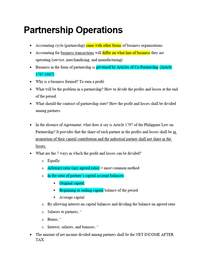 Partnership Operations | PDF | Partnership | Income Statement