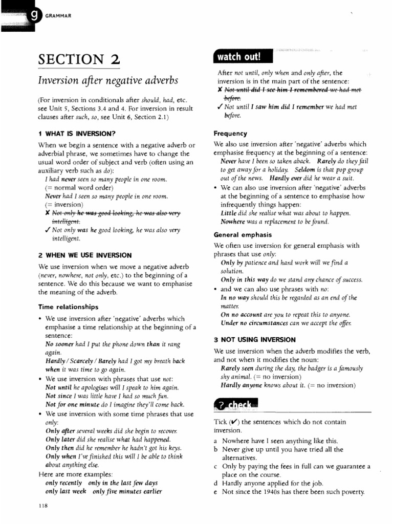 Inversion After Negative Adverbs | PDF