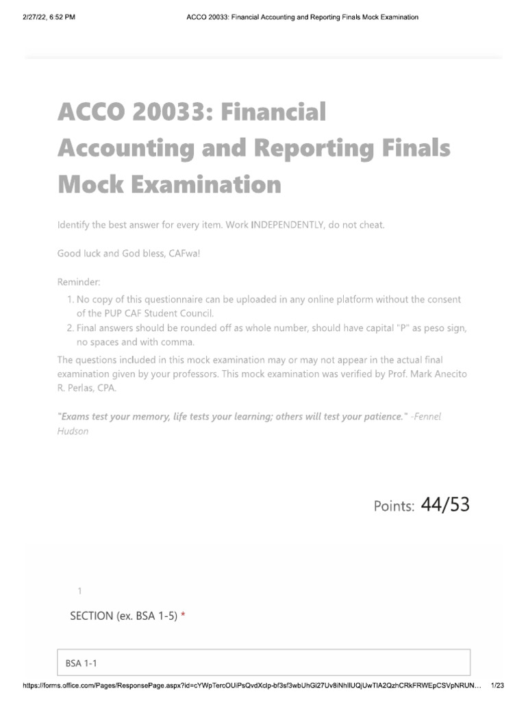 Far 1 - Finals Mock Exam | PDF