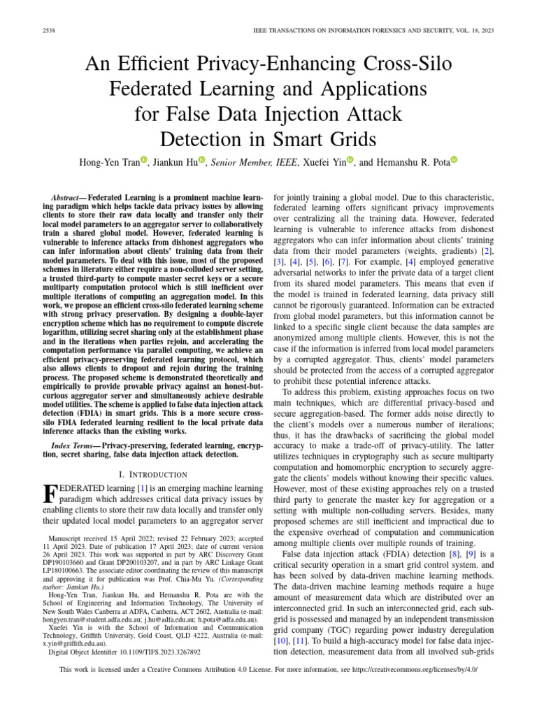 An Efficient Privacy-Enhancing Cross-Silo Federated Learning and Applications For False Data ...