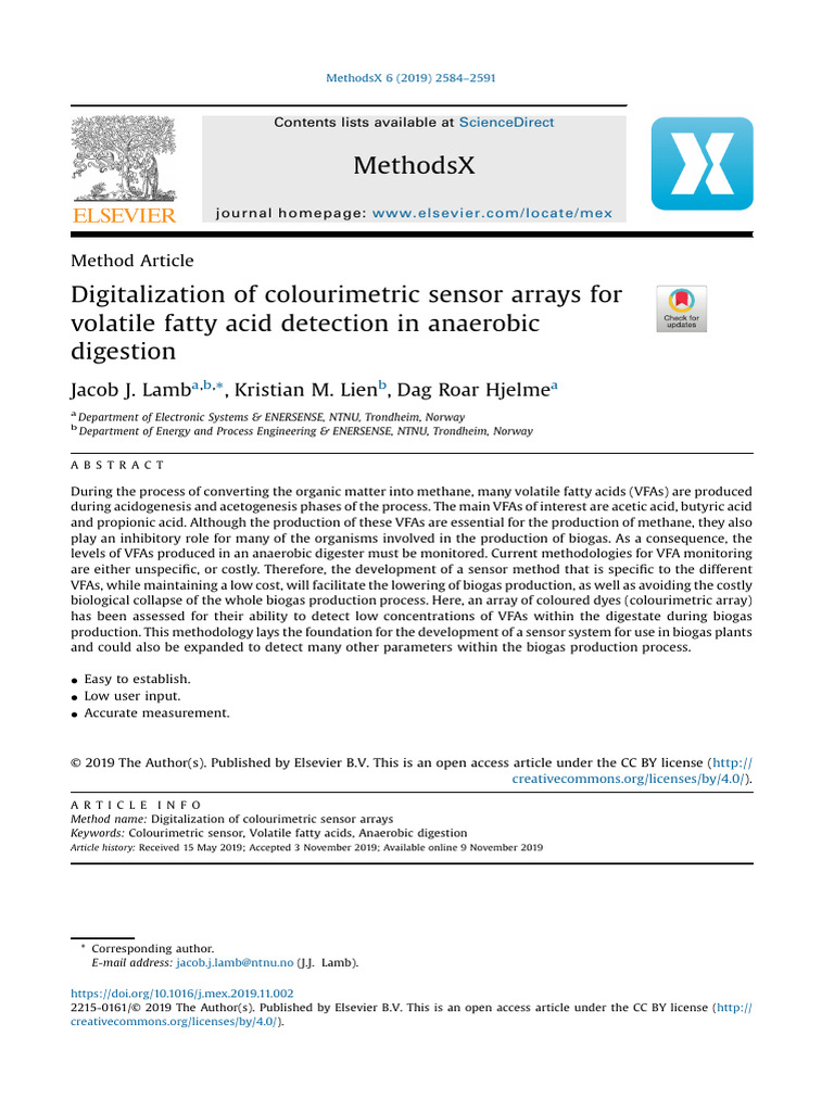 Digitalization Of Colourimetric Sensor Arrays For Volatile Fatty Acid Detection In Anaerobic