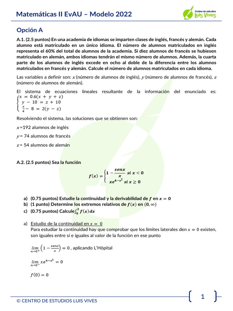 Matematicas II Evau Modelo22 | PDF | Ecuaciones | Geometría euclidiana