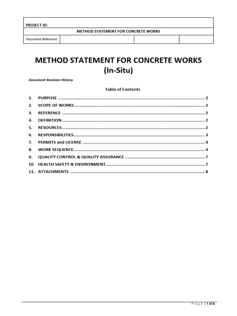 Method Statement for Concrete Works | Download Free PDF | Concrete ...