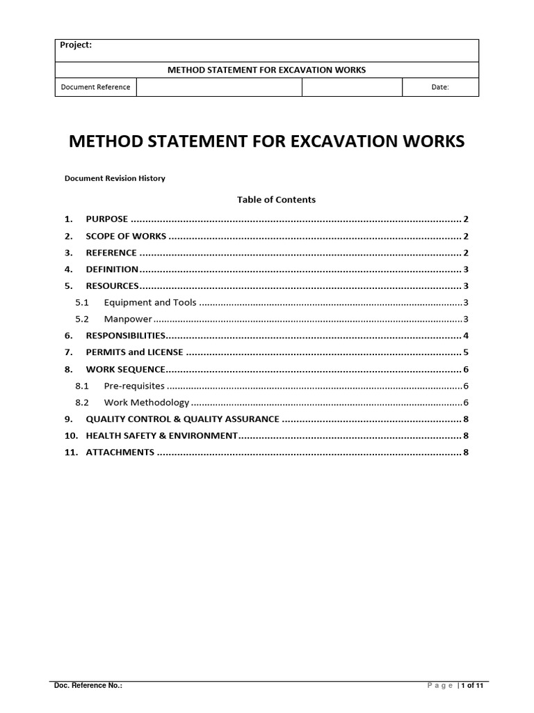 Excavation Works Method Statement Guide | PDF | Surveying | Trench
