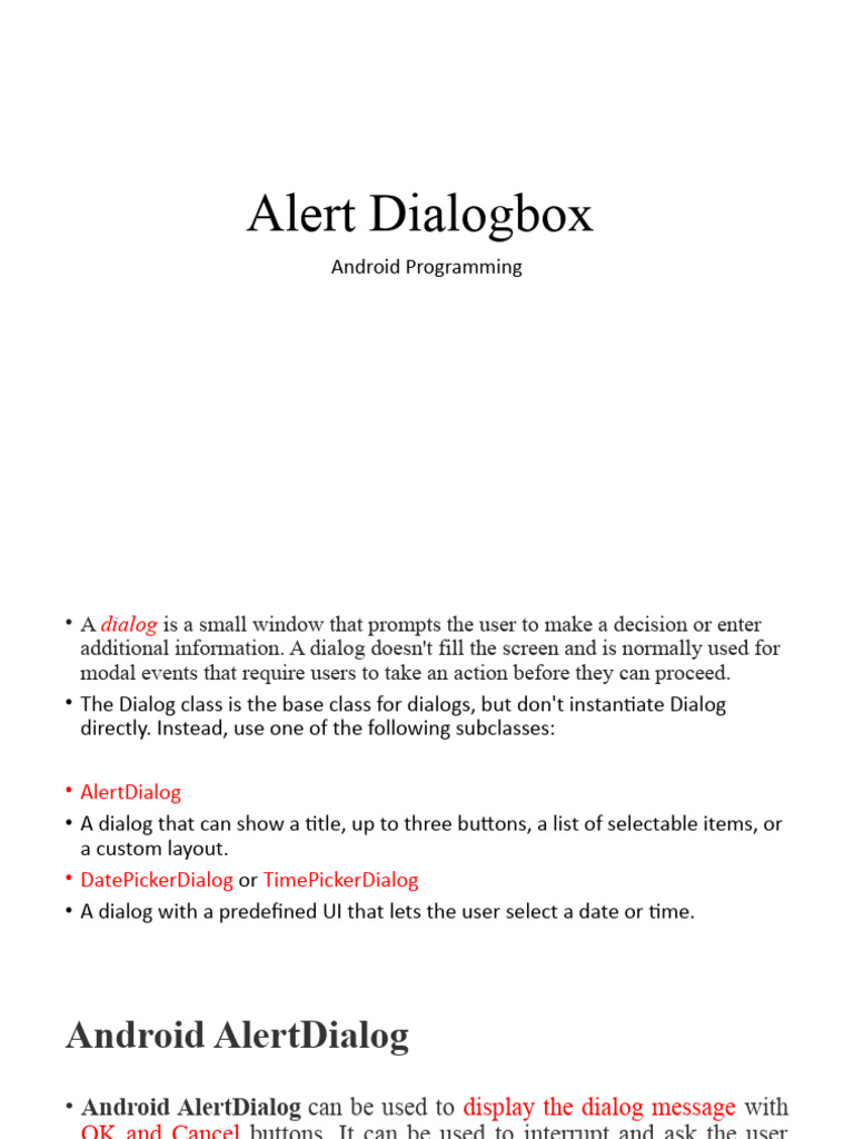 Alert Dialog Box in Android | Download Free PDF | Dialog Box | Operating System Families