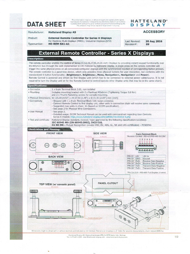 Hatteland Display Screens Data Sheets | PDF