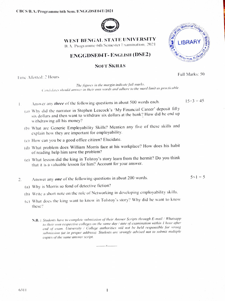 English Sem6 Dse2 2021 Pdf