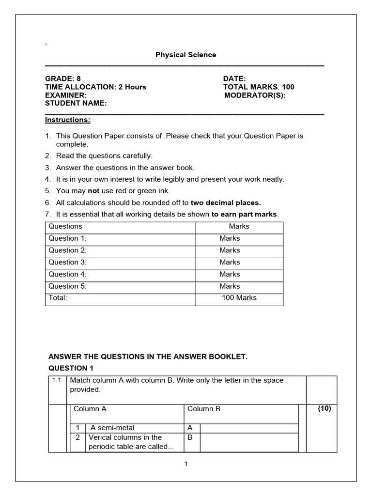 grade 8 ns paper | PDF | Electric Current | Physical Sciences