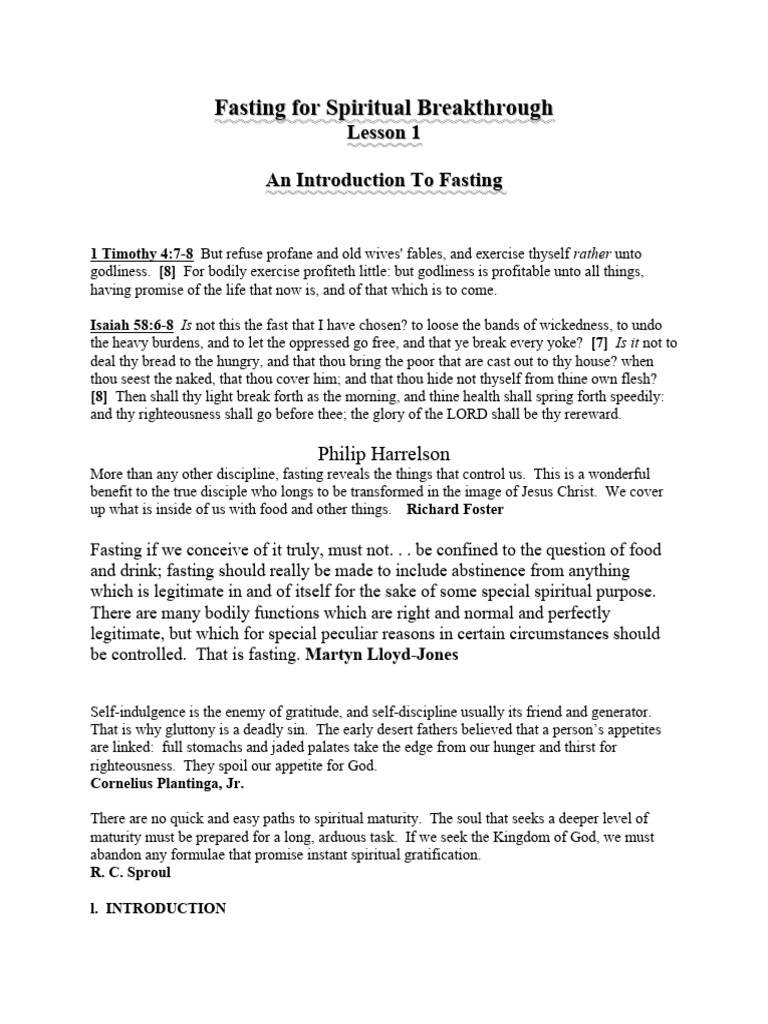 Lesson 1 Fasting For Spiritual Breakthrough | PDF | Religious Belief ...
