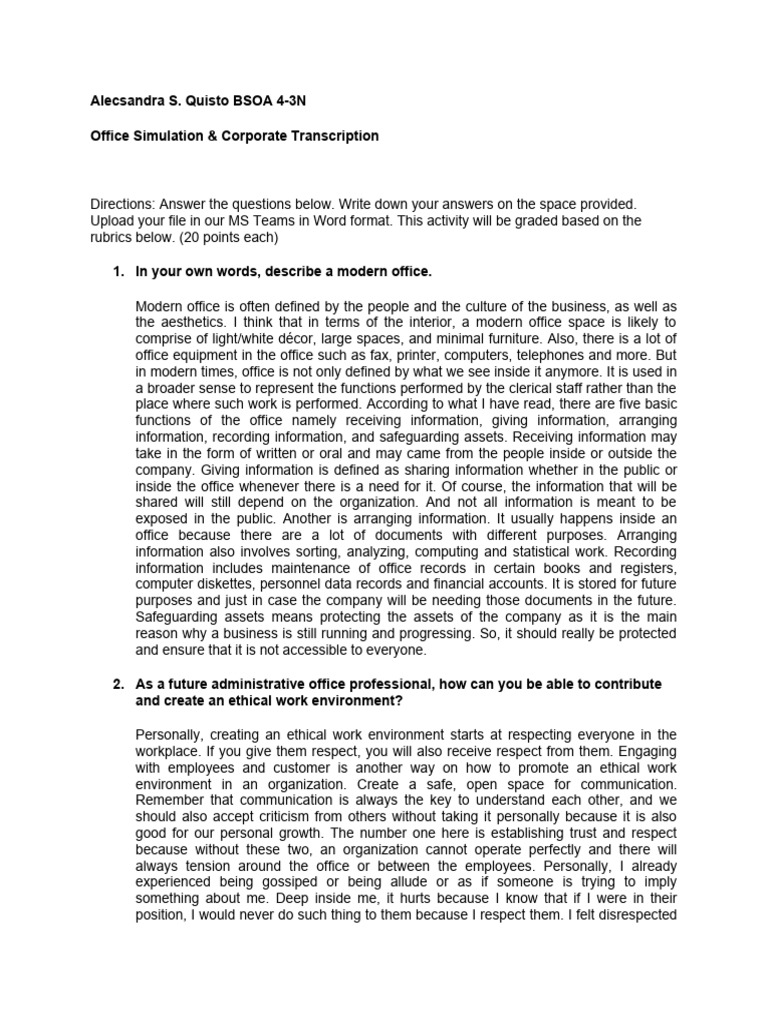 Office Simulation & Transcription Guide | PDF | Information