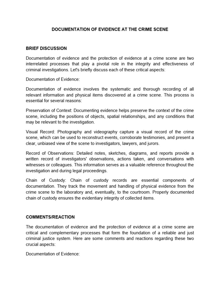 DOCUMENTATION OF EVIDENCE AT THE CRIME SCENE | Download Free PDF ...