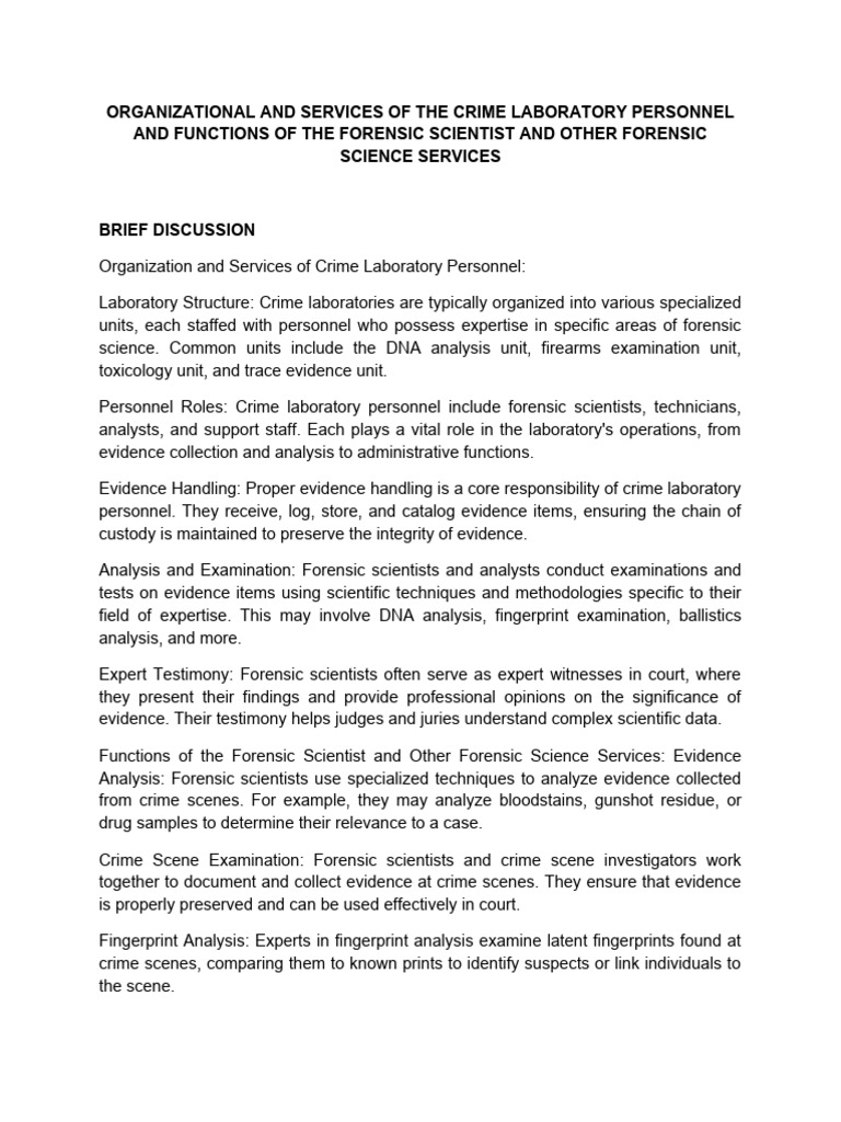 Organizational and Services of The Crime Laboratory Personnel and ...