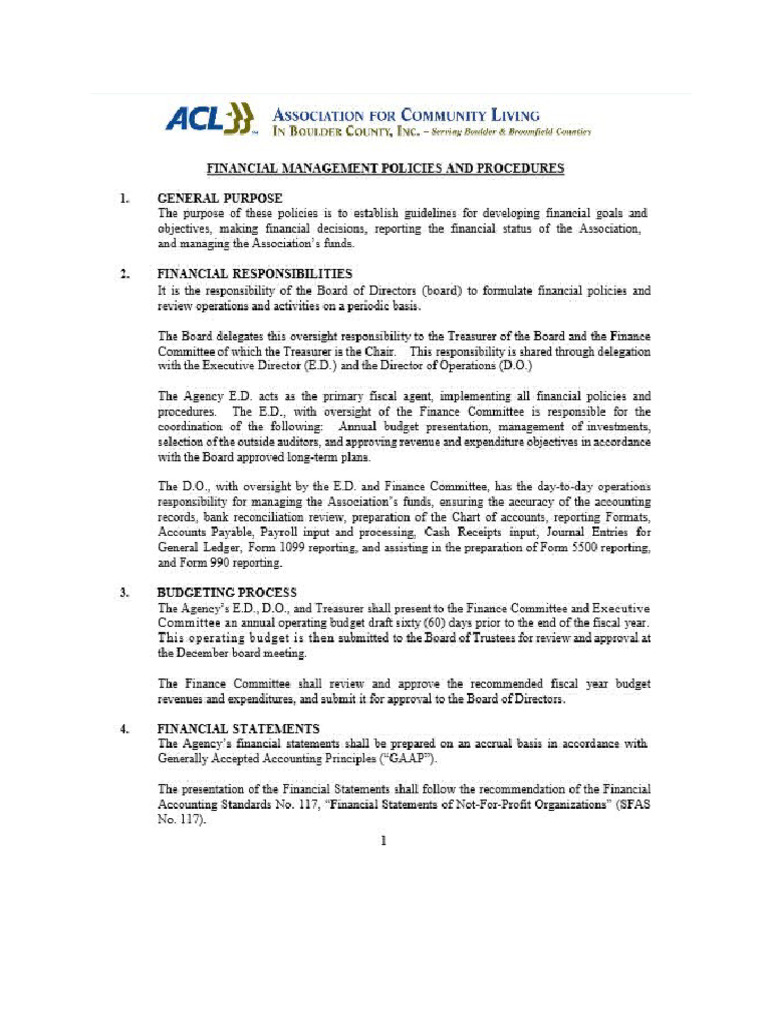 Sample Finacial Management Policy of ACL COMPANY | PDF